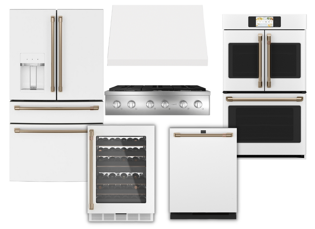 GE Café Matte White Kitchen Appliances Package with Built-in Appliance ...