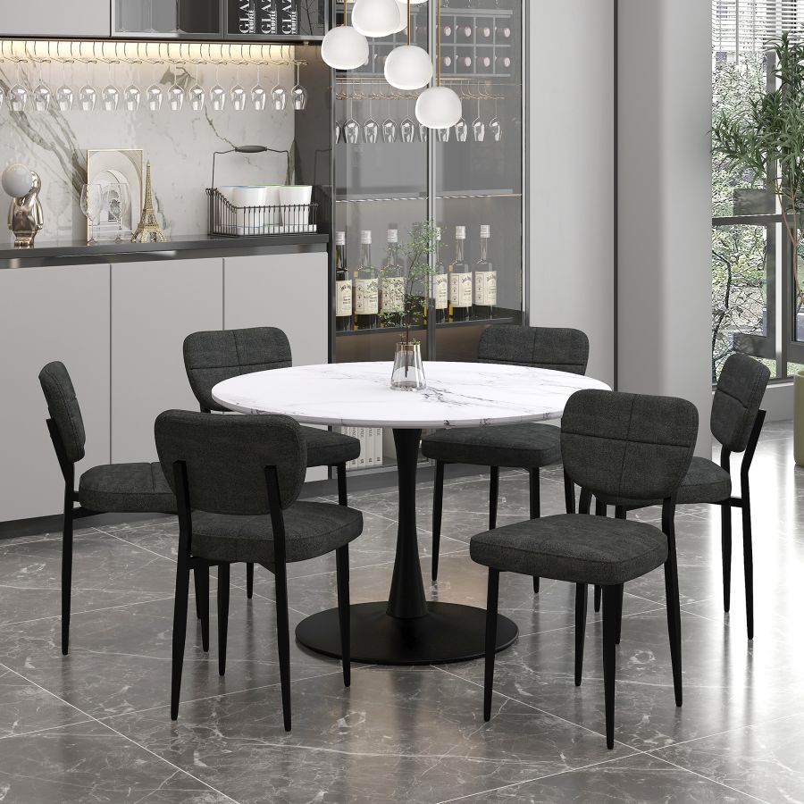 Zilo/Zeke 7pc Dining Set in Faux Marble and Black with Charcoal Chair ...