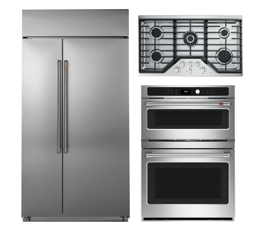 Café 48" Side by Side Fridge, 36" Gas Cooktop and Combination Wall ove ...